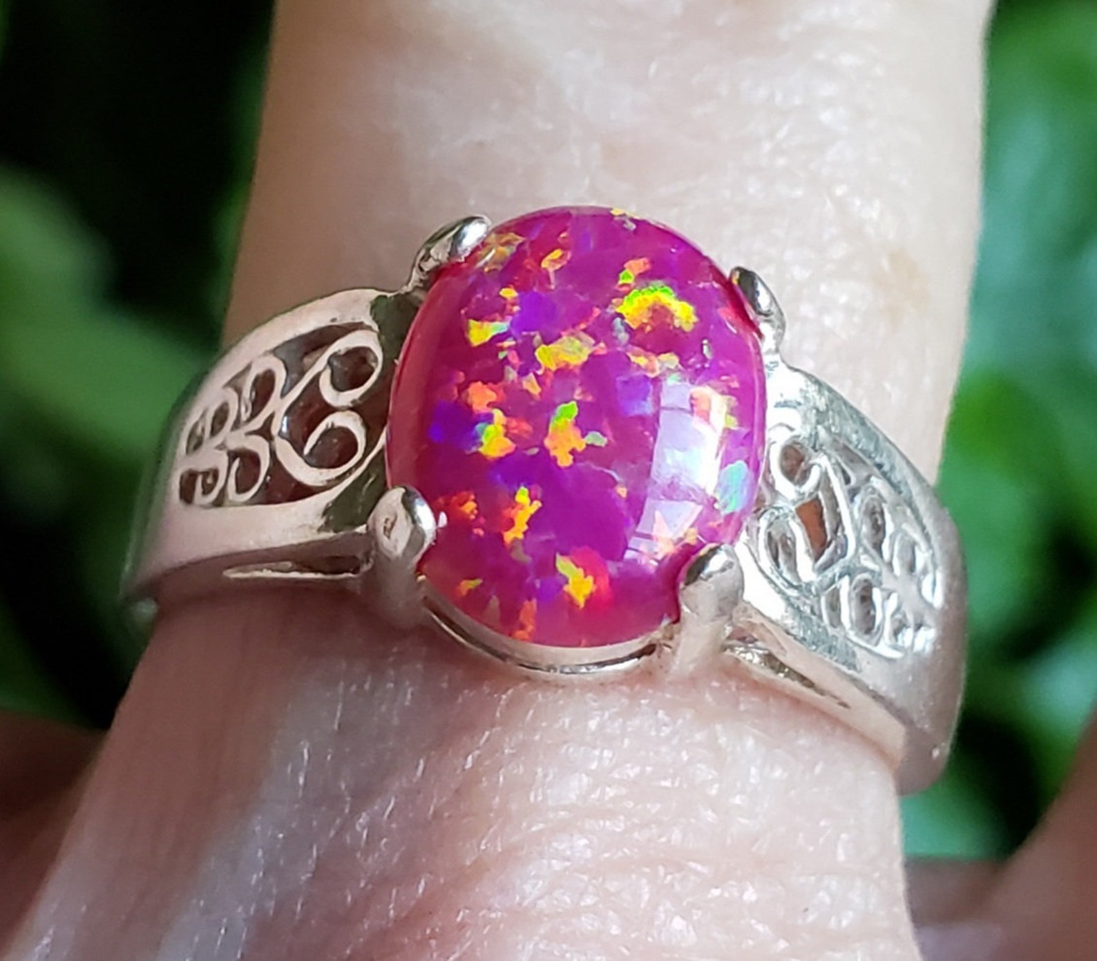 Scarlet Magenta Opal Ring, Great Color Purple-red, See Video! 8x10mm ...