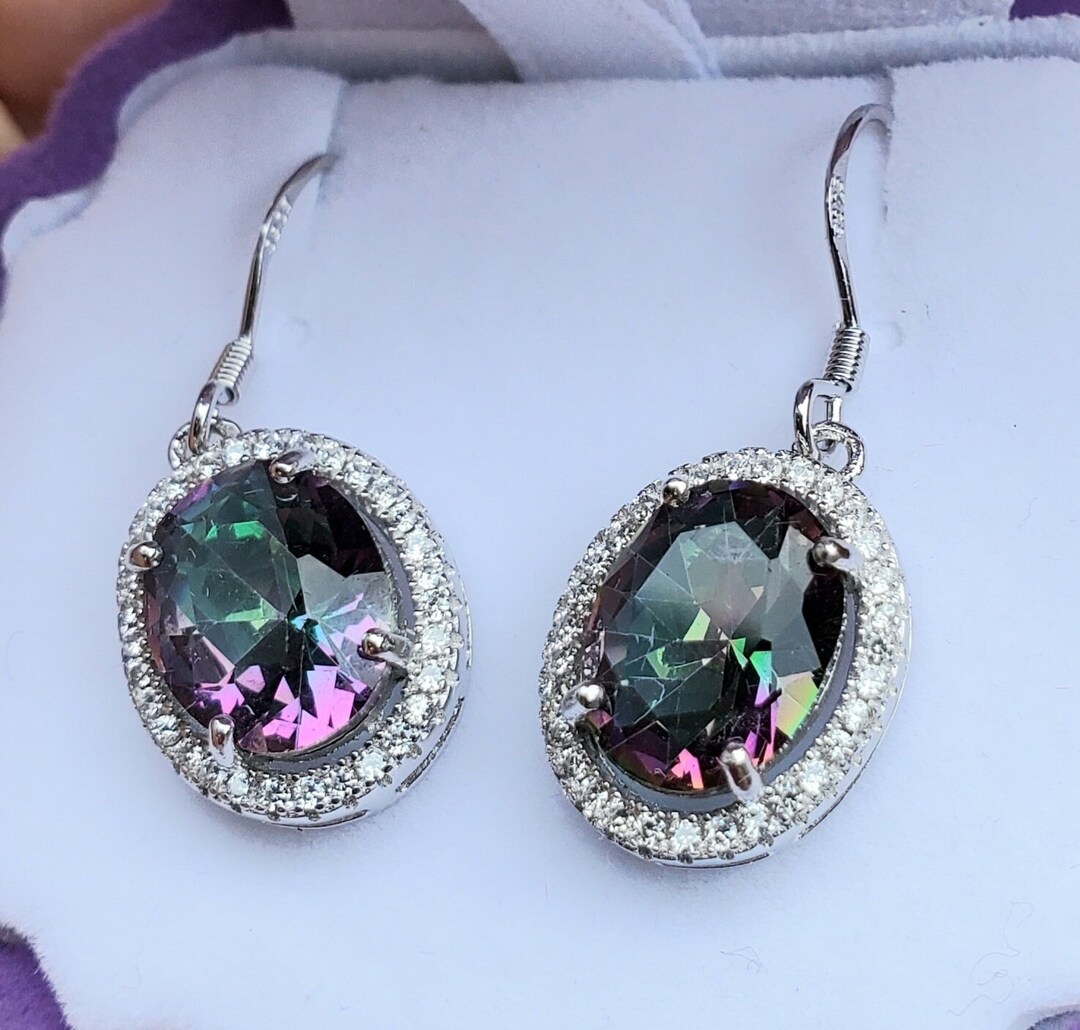 Mystic Topaz Earrings, See Video for Rainbow Sparkle! 8x10mm Genuine ...