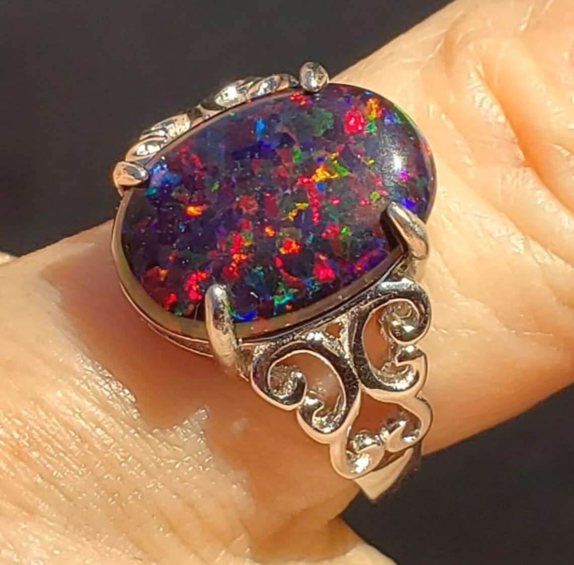 Big Black Cherry Opal Ringsee Video Big 10x14mm Lab Created - Etsy