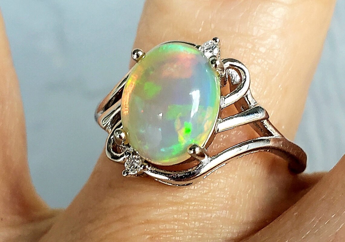 Natural Opal Ring Stunning-Must See Video Gorgeous Blue Opal | Etsy