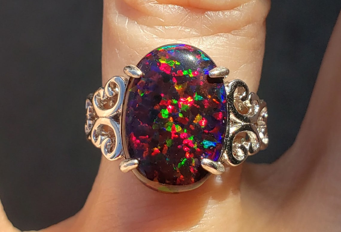 Big Black Cherry Opal Ringsee Video Big 10x14mm Lab Created - Etsy