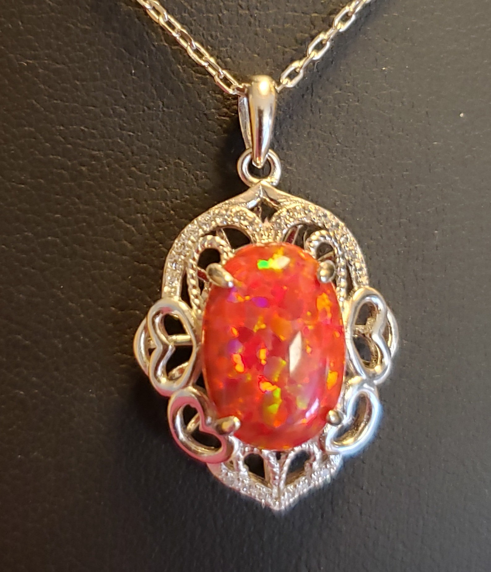 Red Fire Opal Necklace Hearts On Fire See Video Awesome Big | Etsy