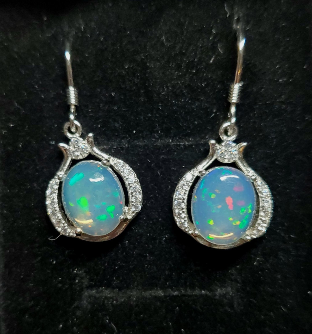 Natural Opal Earrings, See Pretty Fire on Video! 8x10mm Ethiopian Opals ...