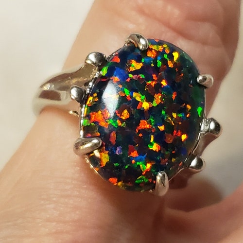 Black Cherry Opal Ring See Video for Red Fire 10x12mm Lab | Etsy