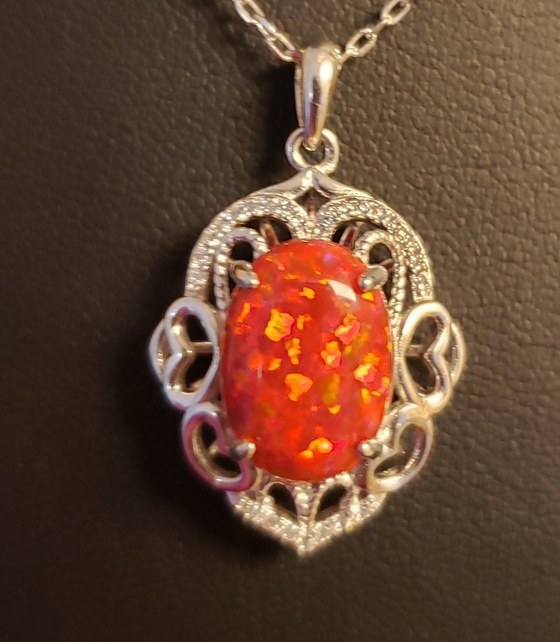 Red Fire Opal Necklace Hearts On Fire See Video Awesome Big | Etsy