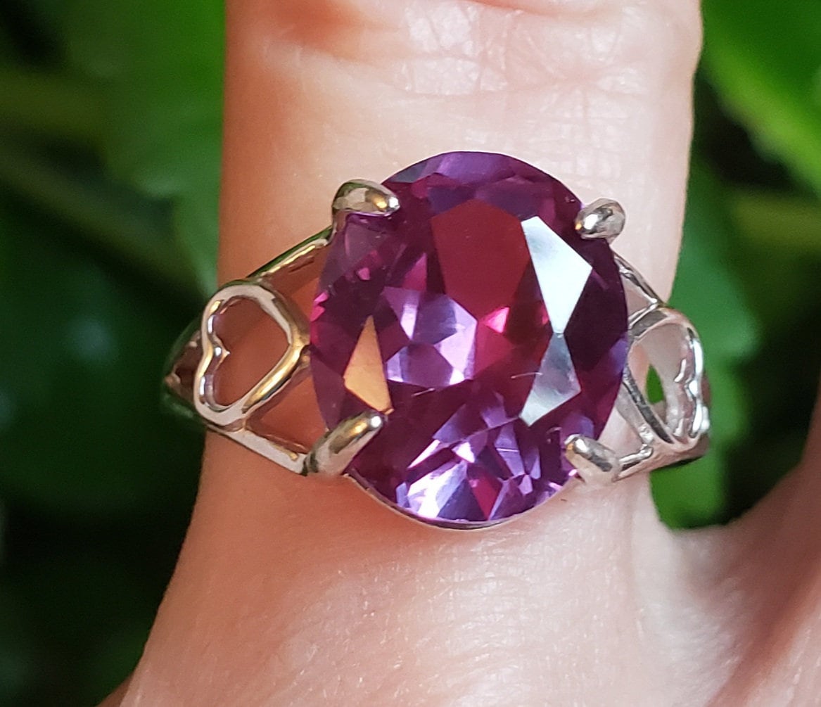 Big Alexandrite Heart Ring, See Video for Gorgeous Lab Grown Purple ...
