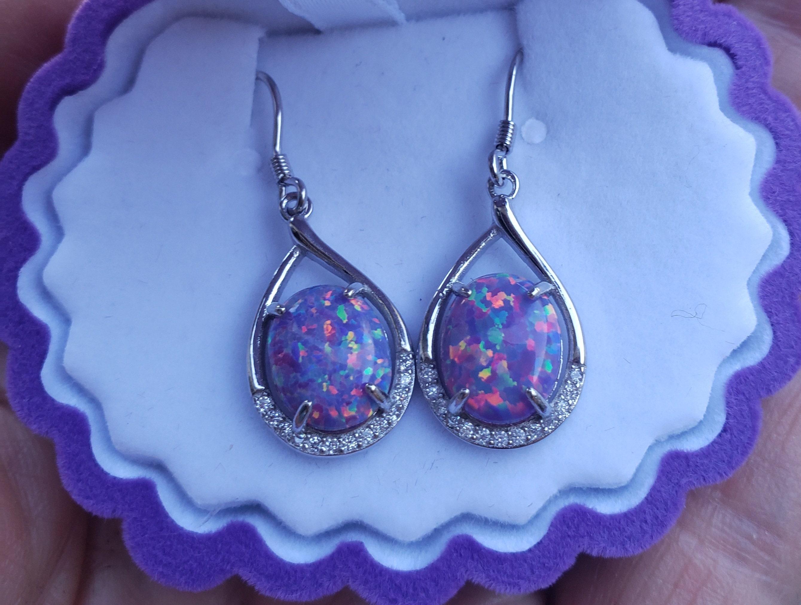 Lavender Purple Opal Earrings See Video Pretty 8x10mm Lab | Etsy