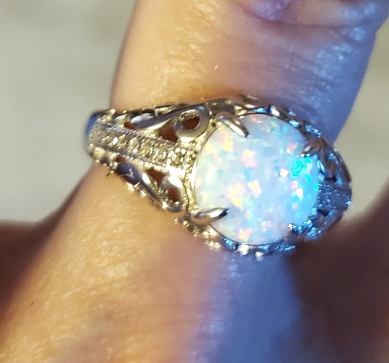 White Fire Opal Vintage Style Ring See Video 8mm Lab Created - Etsy