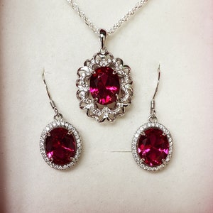 Deep Red Ruby Necklace/earring Set, See Video! 8x10mm Simulated Rubies ...