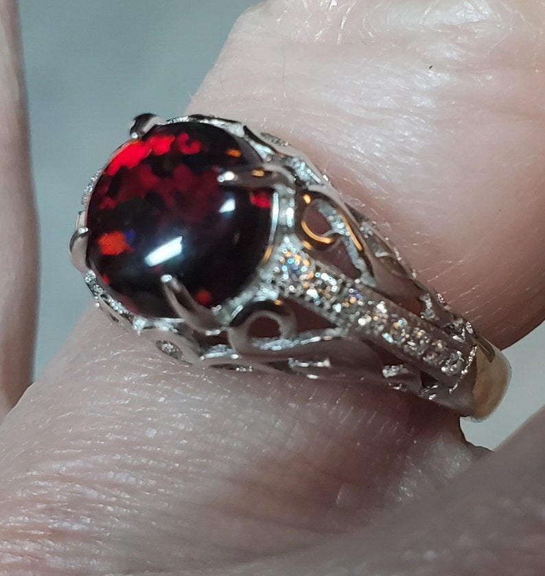 Black Cherry Opal Vintage Style Ring See Video 8mm Round Lab - Etsy