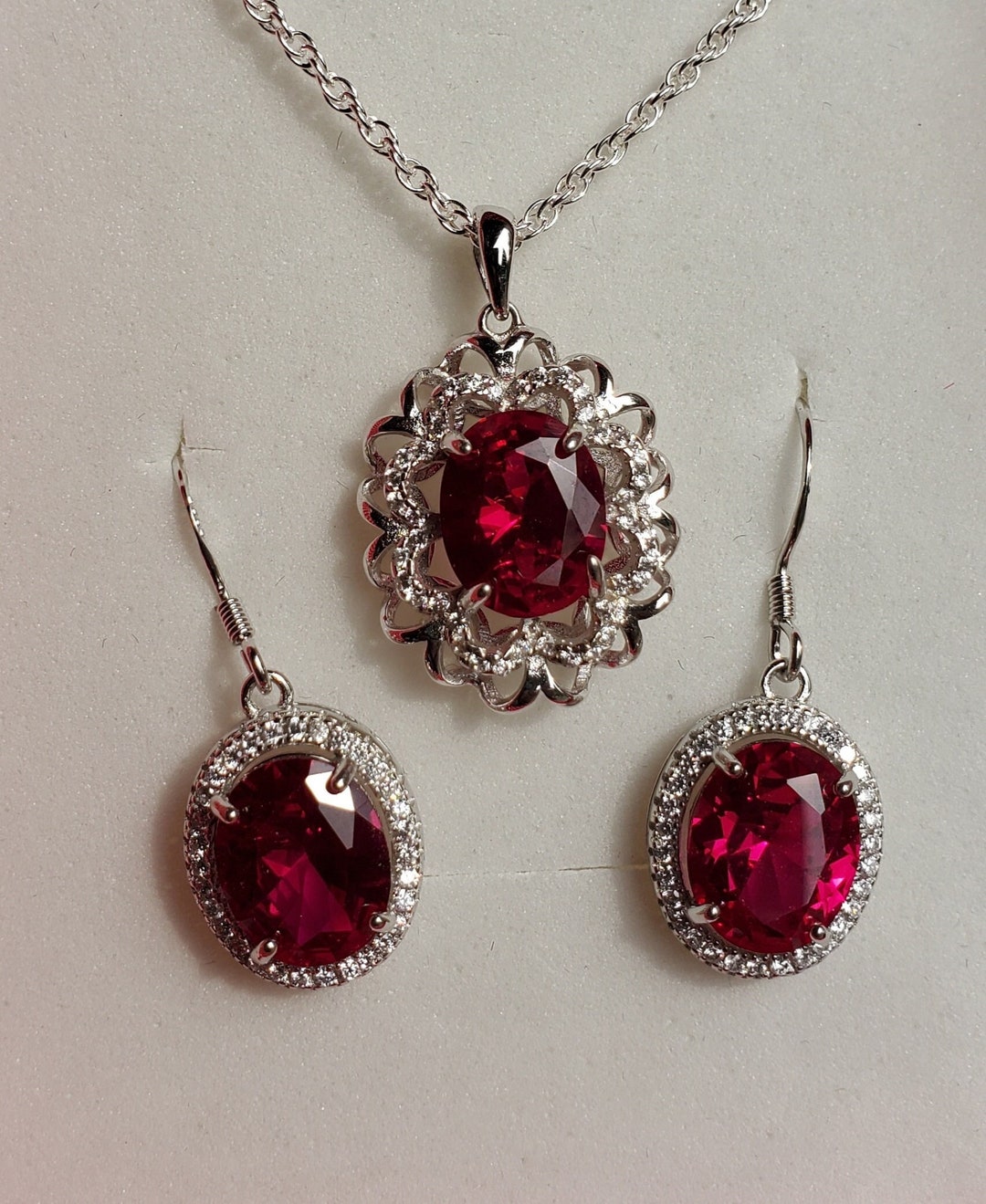 Deep Red Ruby Necklace/earring Set, See Video 8x10mm Simulated Rubies ...