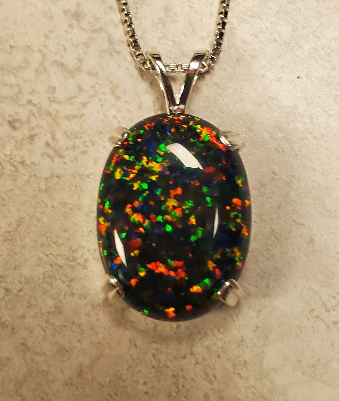 Large Black Opal Necklace, See Video for Multicolored Fire! Big 15x20mm ...