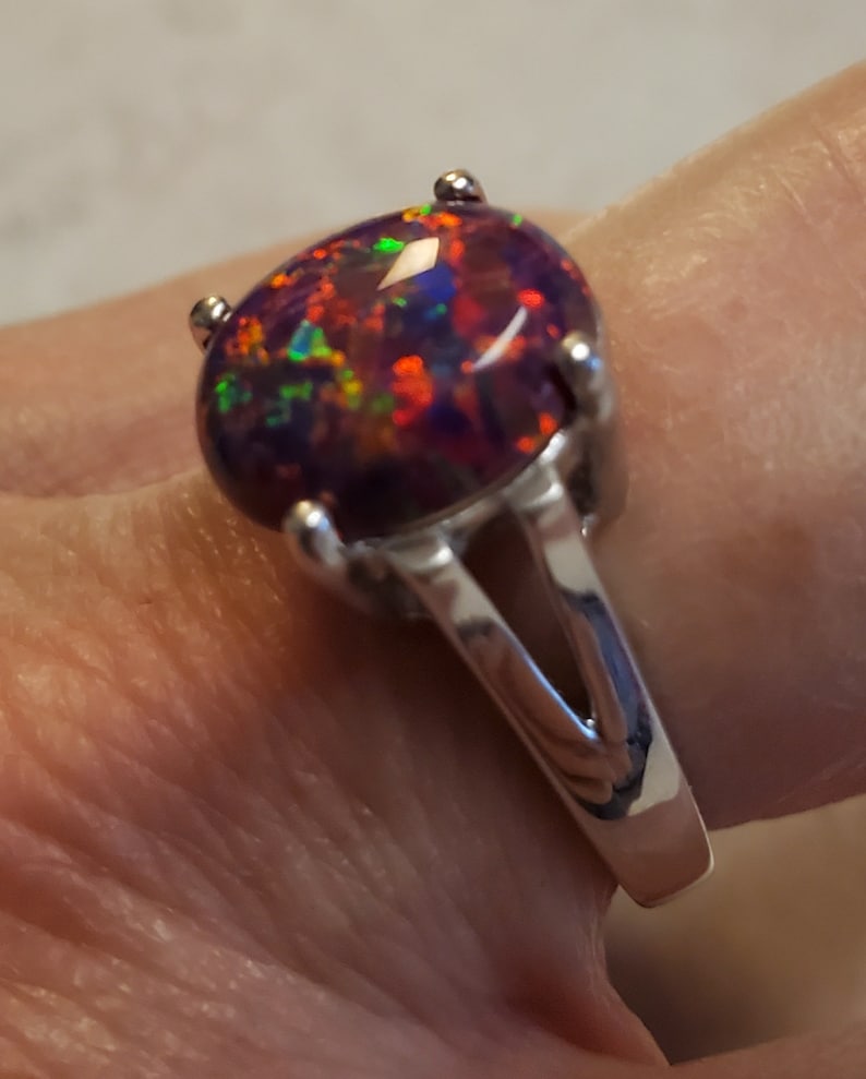 Purple Fire Opal Statement Ring See Colorful Fire on Video - Etsy