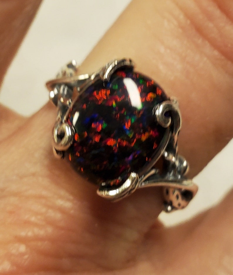 Black Cherry Opal Ring See Video for Red Fire 10x12mm Lab - Etsy