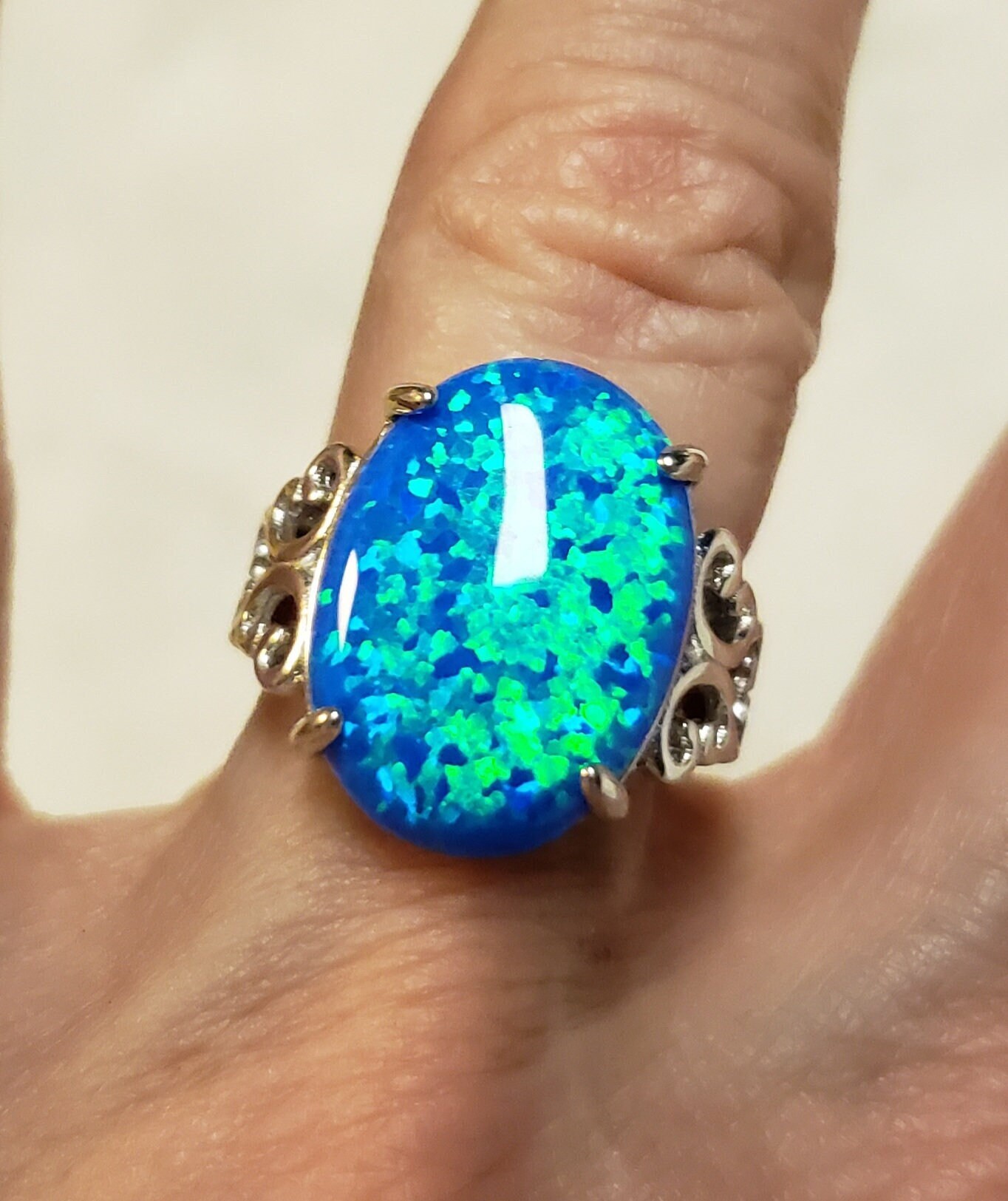 Blue Fire Opal Gold Ring