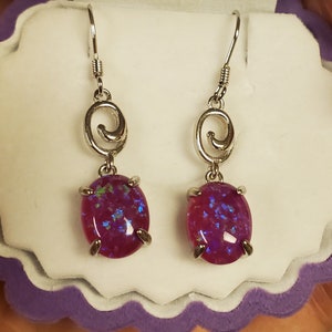 Magenta Opal Earrings, 8x10mm Lab Created Opals, 925 Sterling Swirl ...