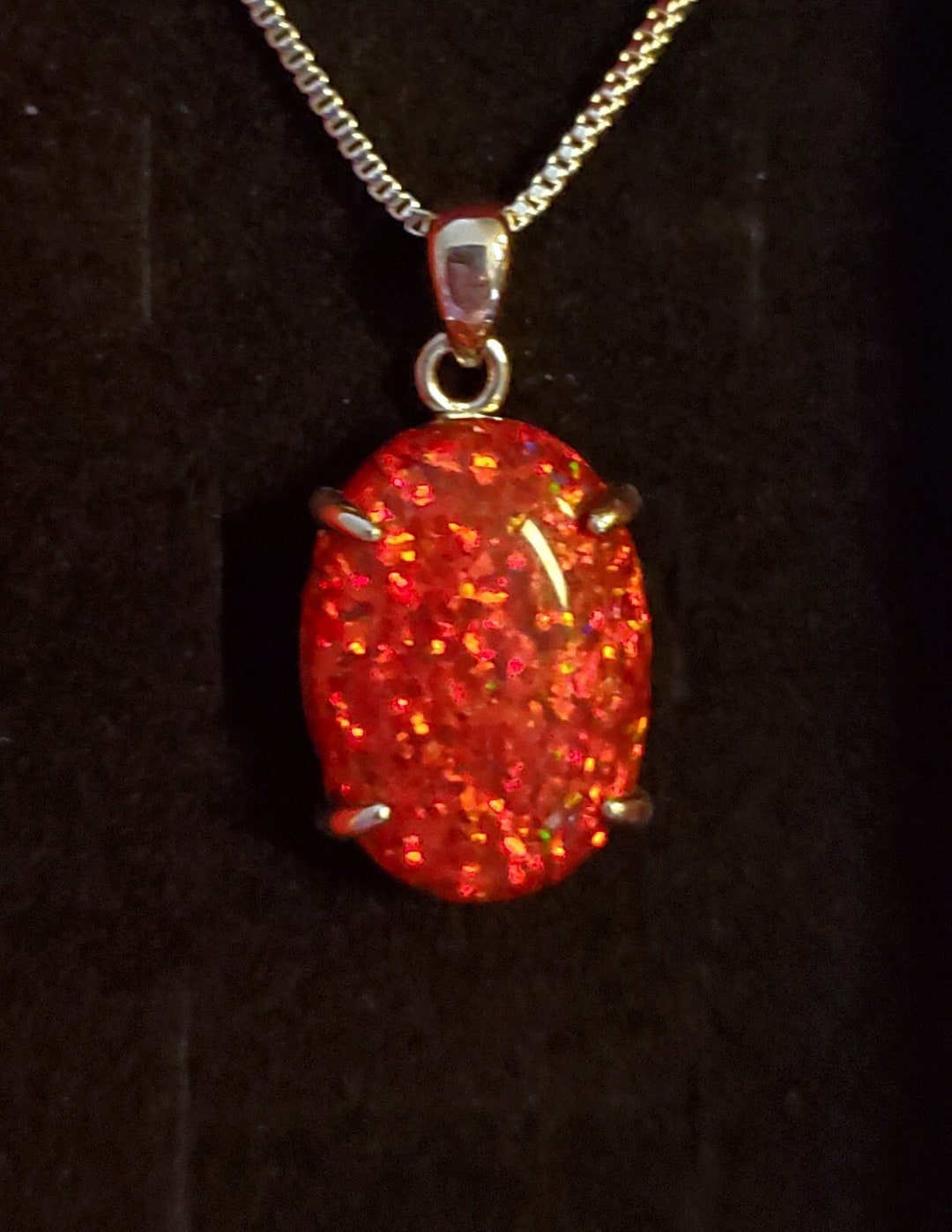 Red Opal Necklace, See Fire on Video! 13x18mm Lab Created Opal, Choice of 925 Sterling Silver ...