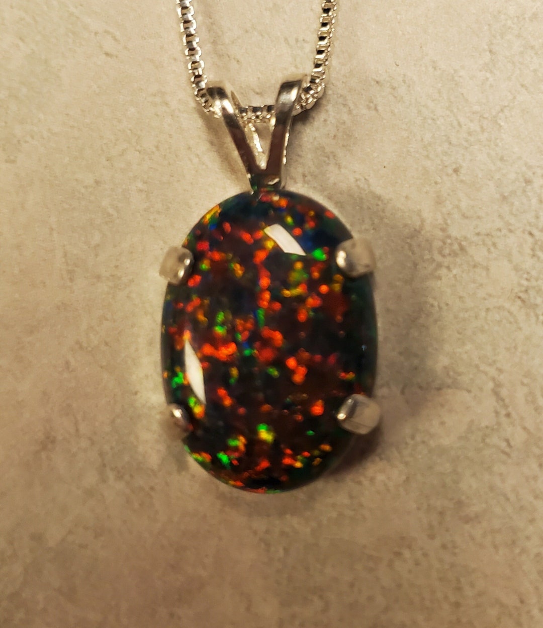 Black Opal Necklace Watch Video for Fire 13x18mm Lab Created - Etsy