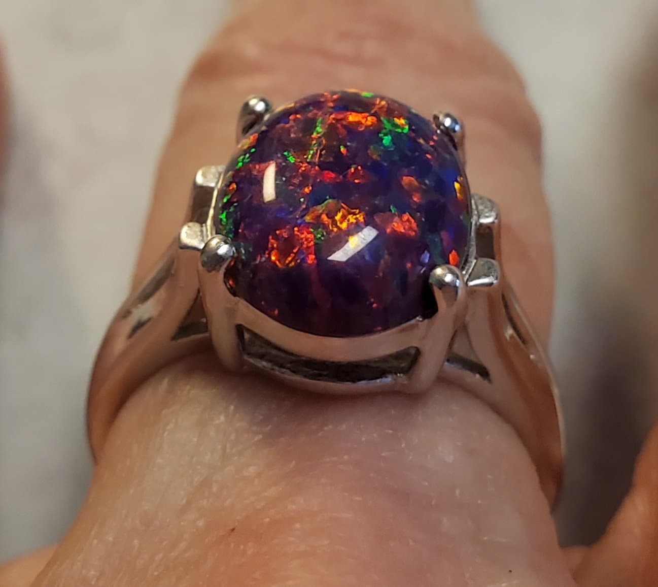 Purple Fire Opal Statement Ring, See Colorful Fire on Video! Big ...