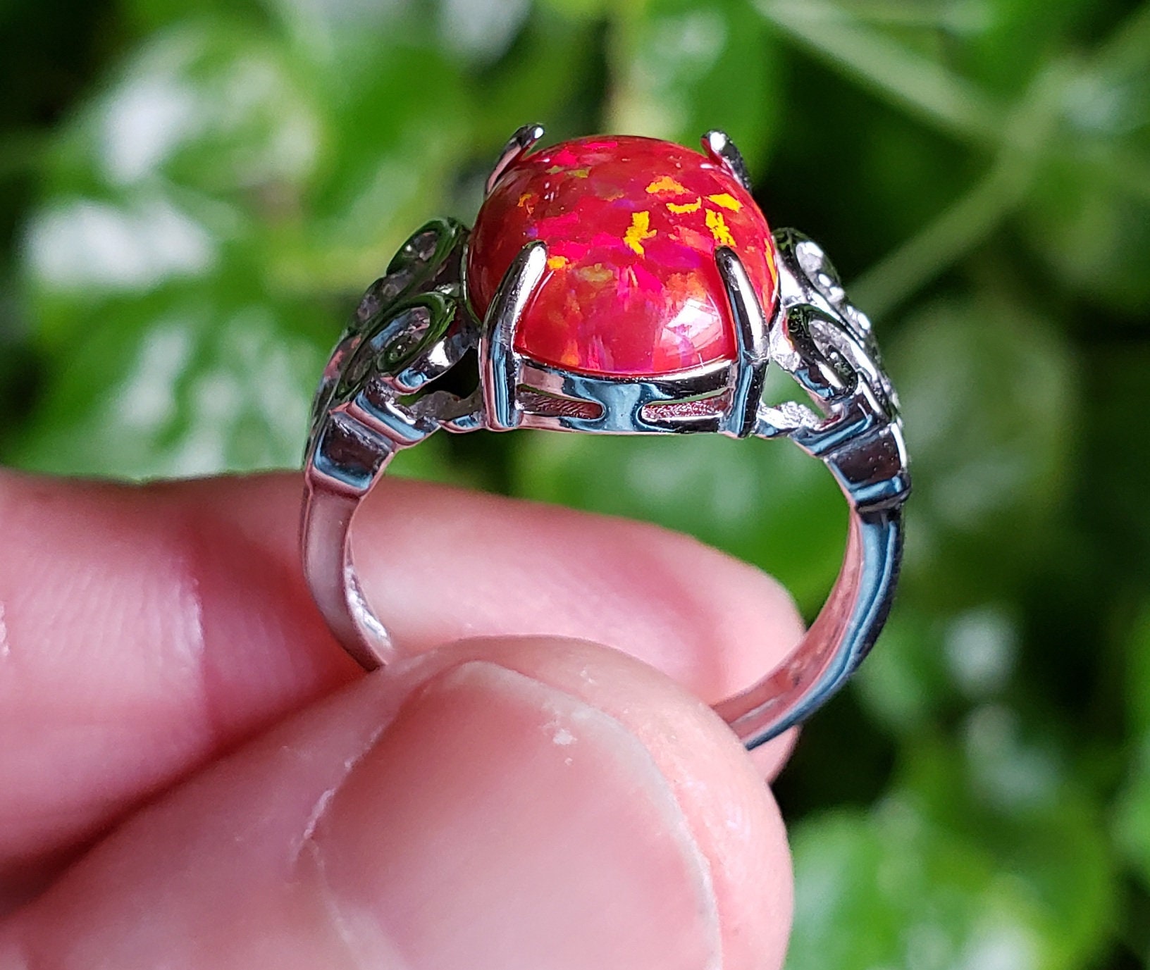 Red Fire Opal Ring See Video Lab Created Opal 10x12mm Full - Etsy