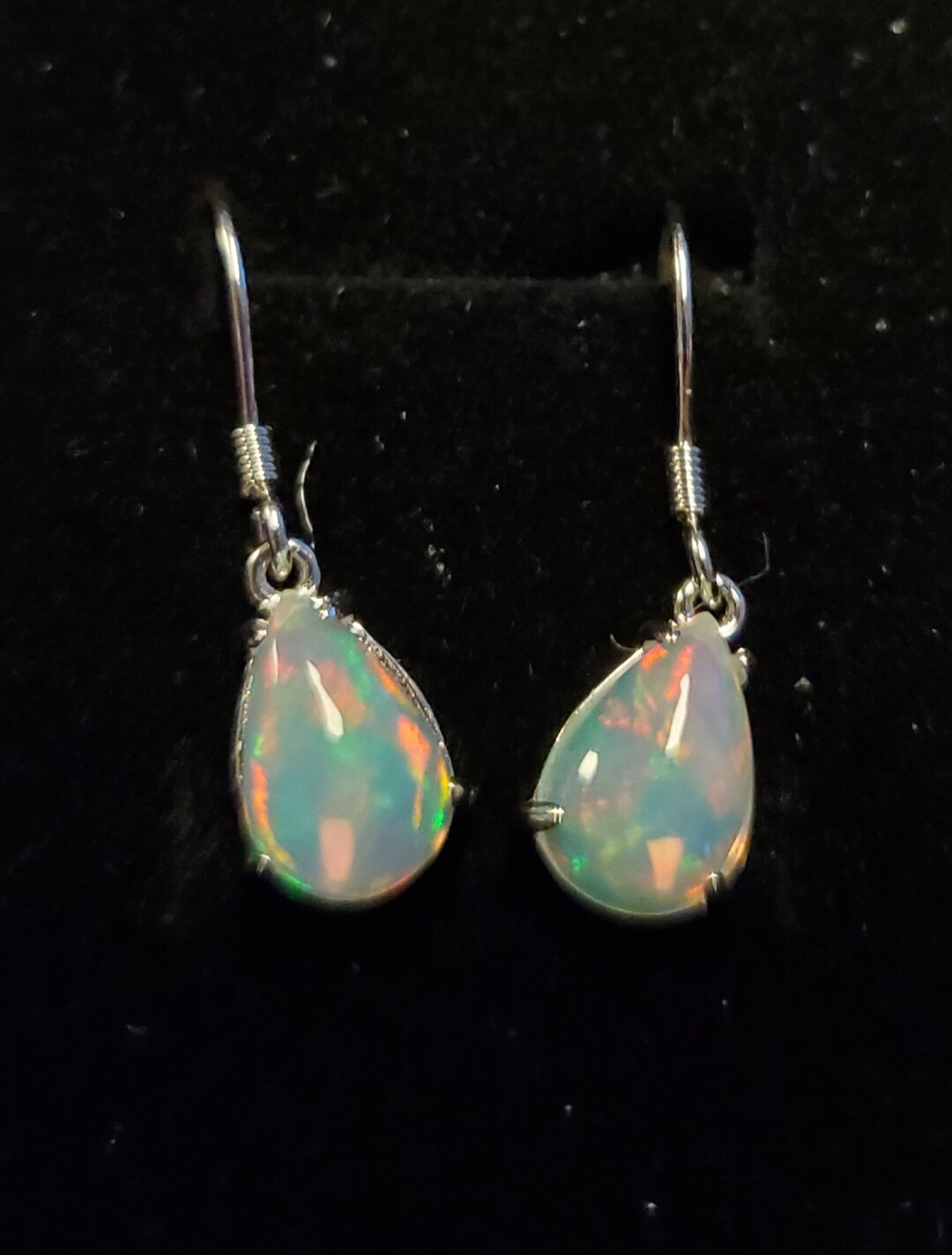 Natural Rainbow Pear Opal Earrings, See Colorful Fire on Video! 7x10mm ...