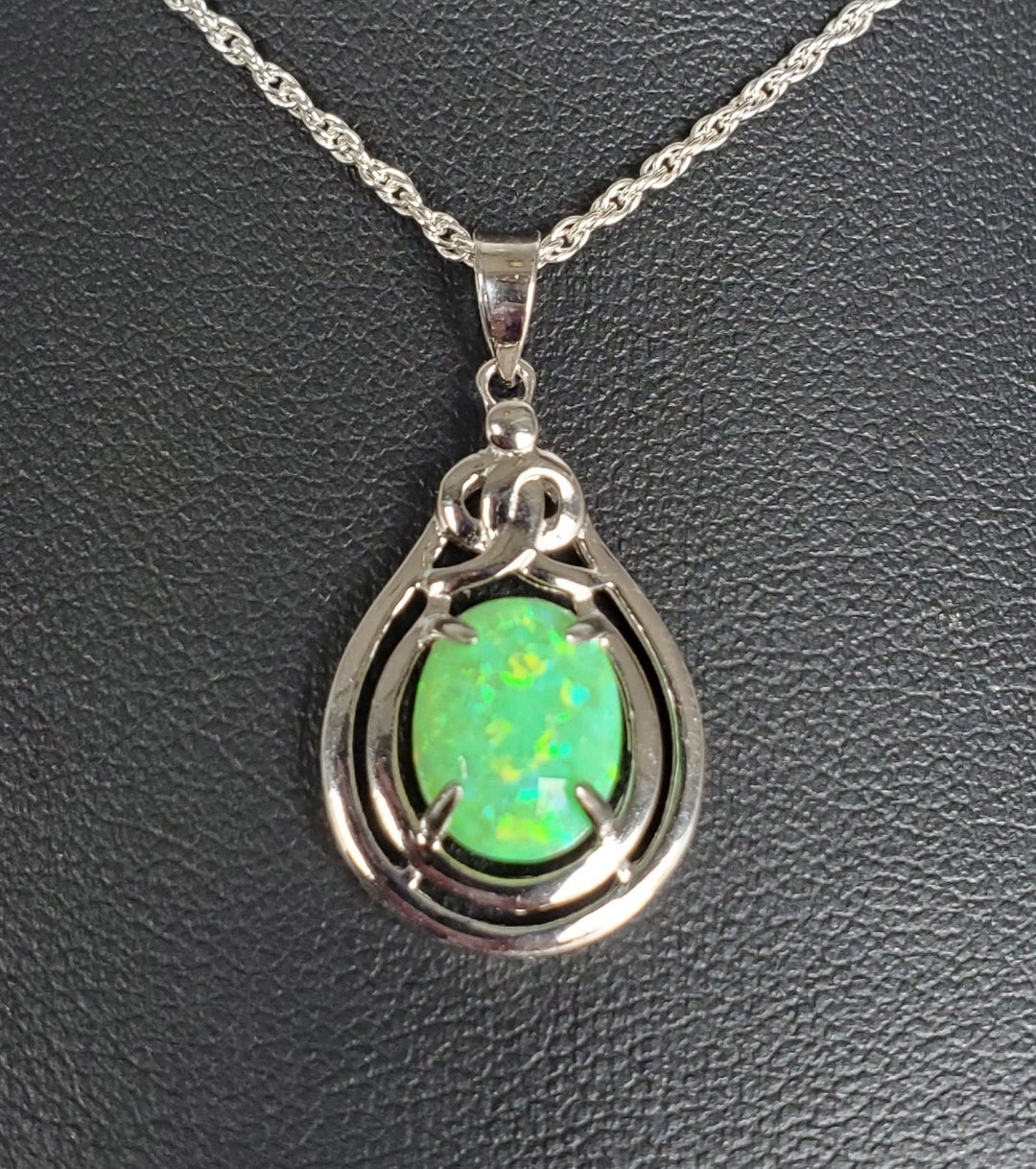 Bright Green Opal Celtic Design Necklace. See Video 8x10mm Lab Created ...