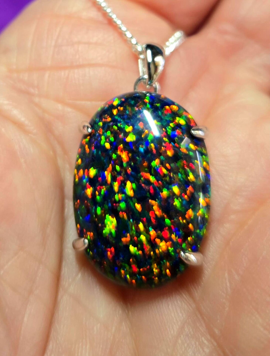 Huge Black Opal Necklace, See Multicolor Fire on Video! 18x25mm Lab ...