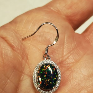 Black Opal Necklace/earring Set, See Fire on Video 10x12/8x10mm Lab Created Opals, 925 Sterling ...