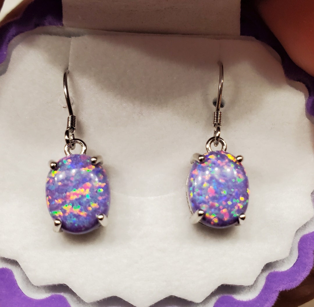 Lavender Purple Opal Earrings, See Video 8x10mm Lab Created Opals. 925 ...