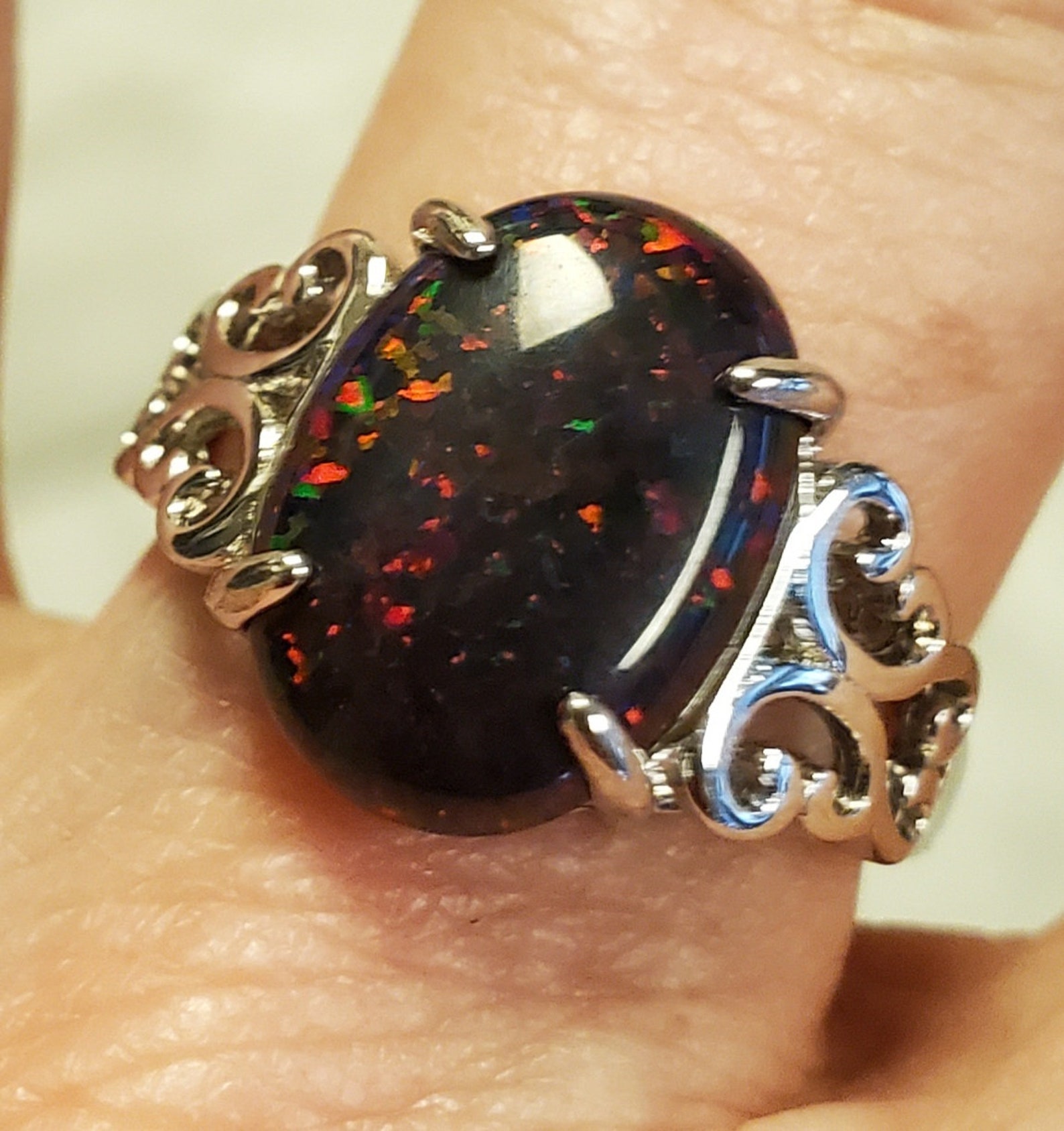 Big Black Cherry Opal Ringsee Video Big 10x14mm Lab Created - Etsy