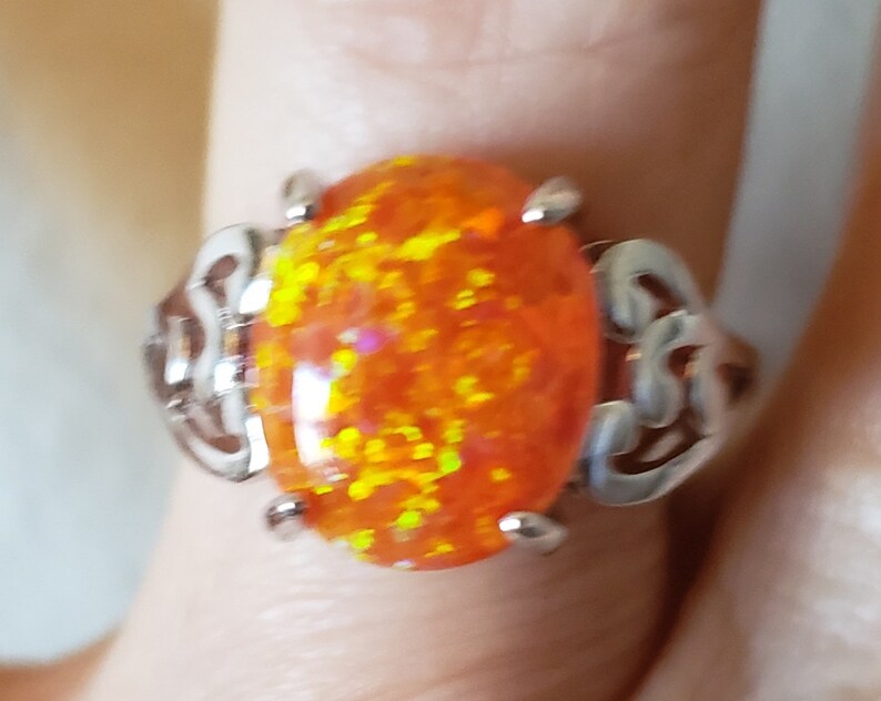 Orange Fire Opal Ring Awesome Colors Pop Pretty 925 Sterling - Etsy