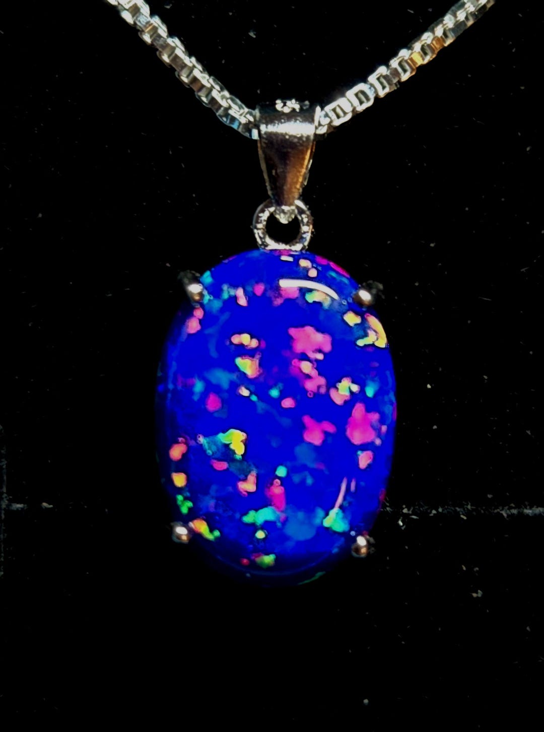 Starry Night Blue Opal Necklace, See Video! Beautiful 10x14mm Lab ...