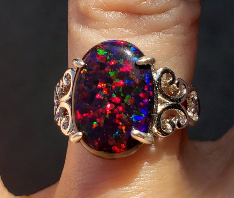 Big Black Cherry Opal Ringsee Video Big 10x14mm Lab Created - Etsy
