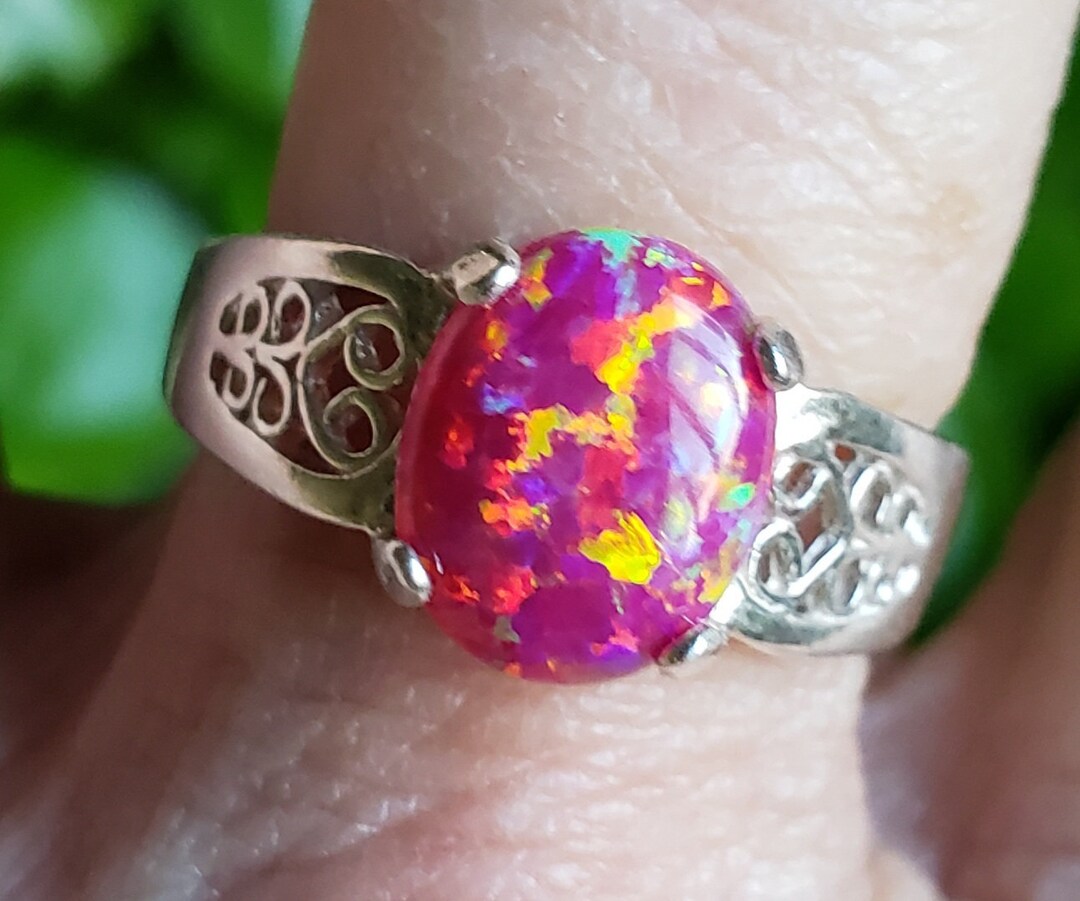 Scarlet Magenta Opal Ring, Great Color Purple-red, See Video! 8x10mm ...