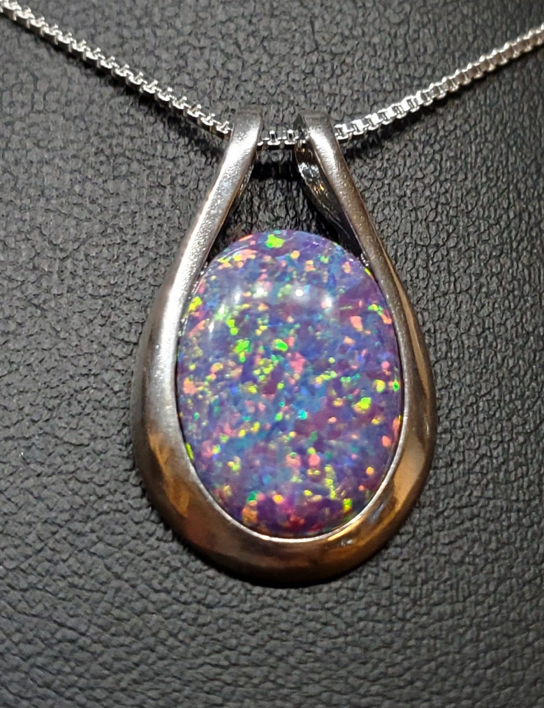 Lavender Purple Opal Silver Necklace, See Fire on Video! Big 13x18mm ...