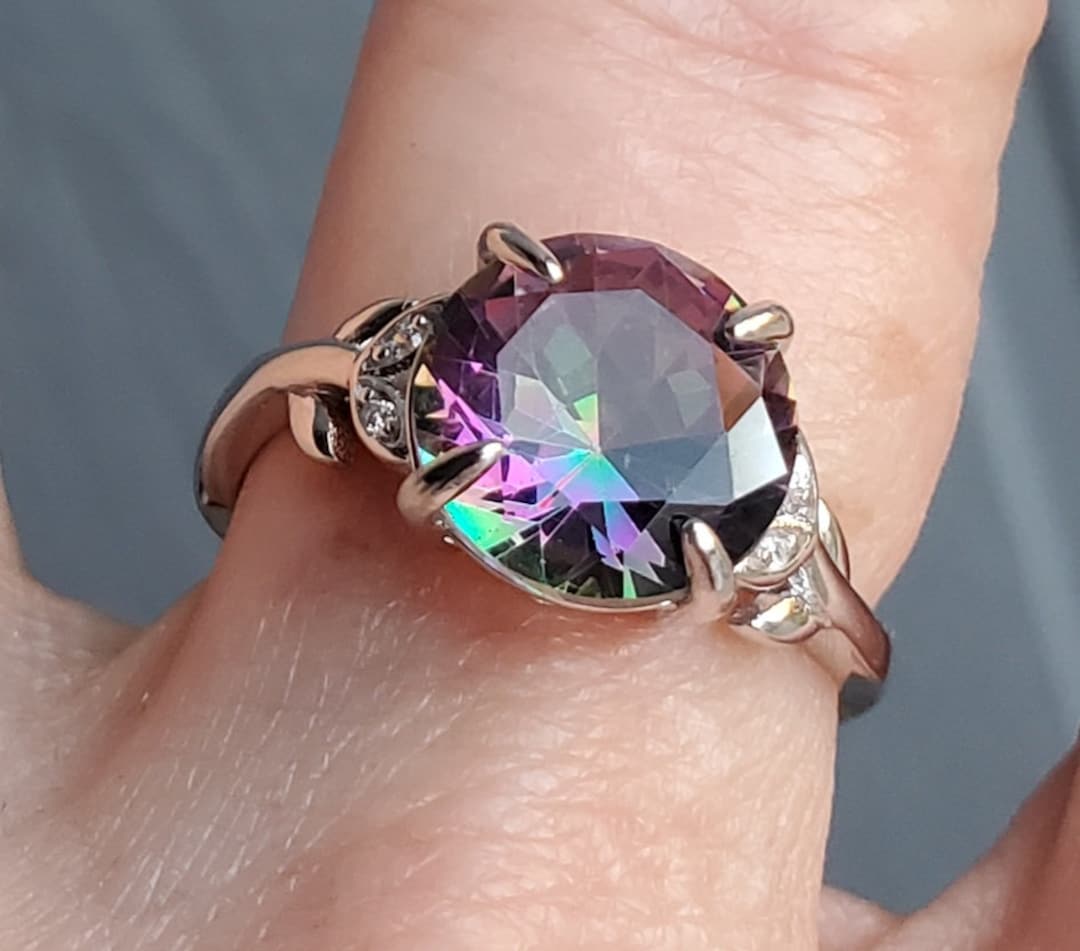 Mystic Topaz Floral Ring, See Rainbow on Video! Brilliant Genuine Topaz ...