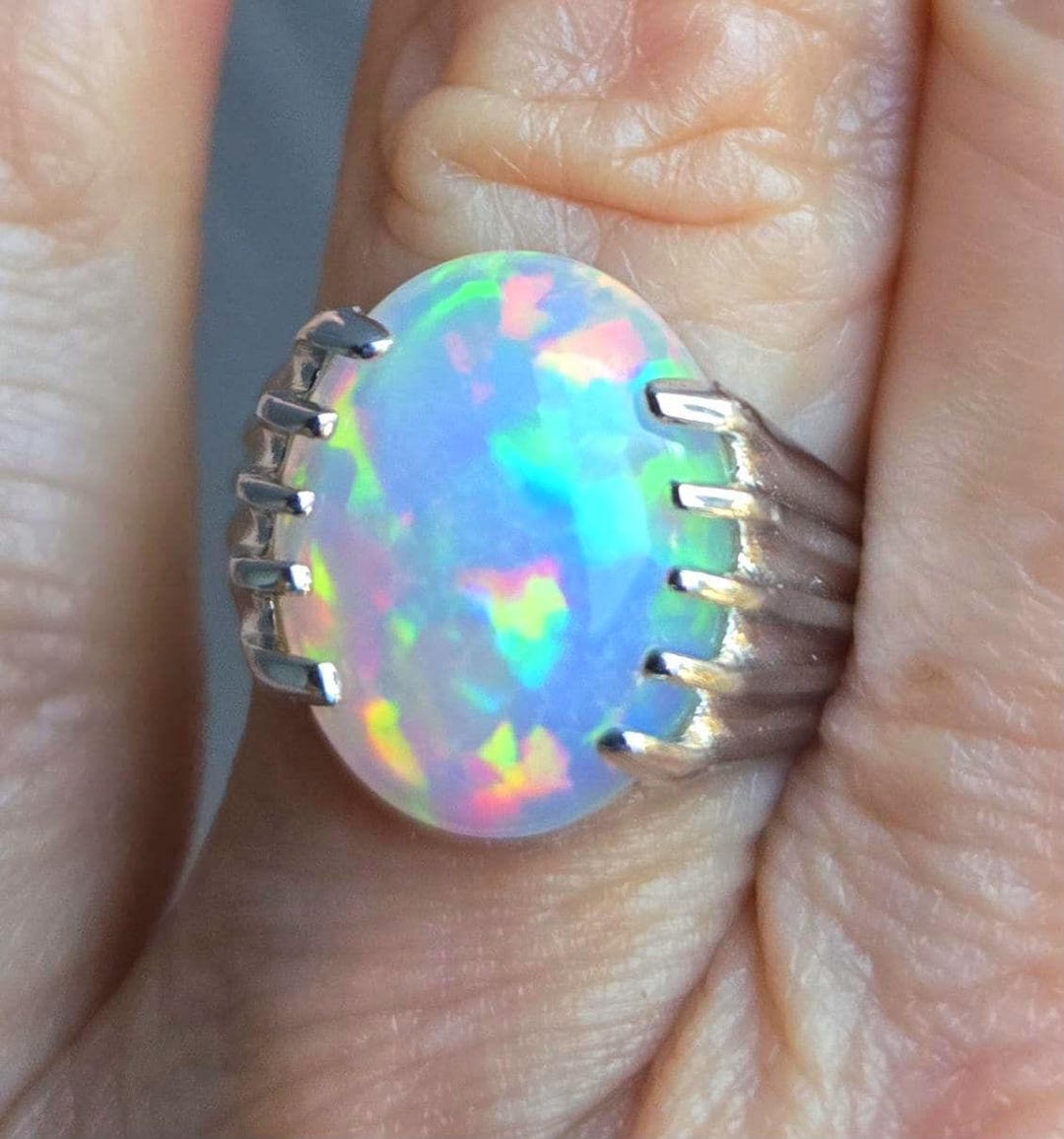 Natural 5 Ct Rainbow Opal Ring, Amazing 12.2x15.5mm Ethiopian Opal, See ...