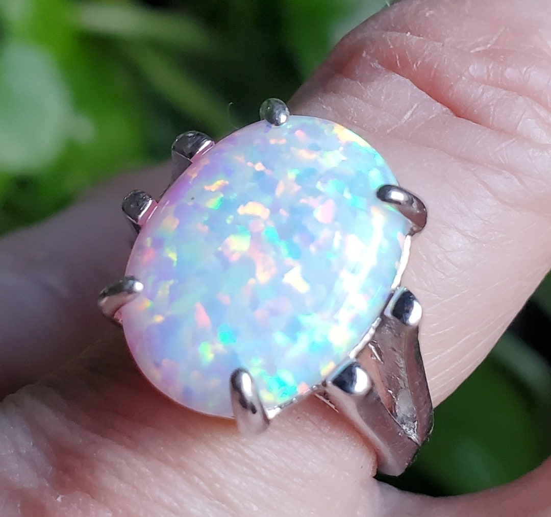 Large White Fire Opal Ring See Video for Colorful Fire Big - Etsy