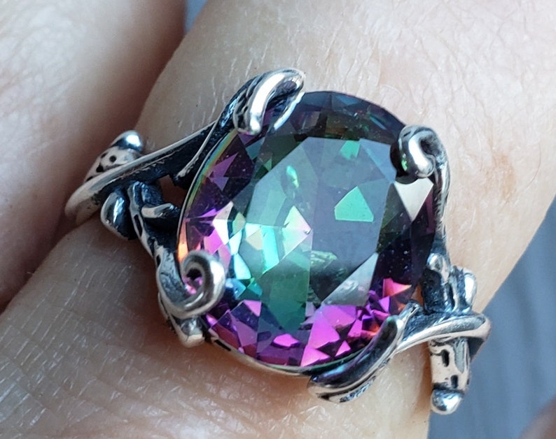 Genuine Mystic Rainbow Topaz Ring 10x12mm Topaz Sterling - Etsy