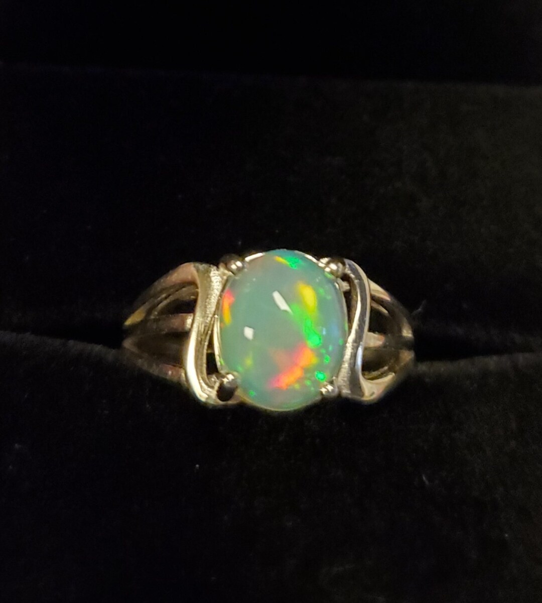 Natural Fire Opal Ring, See Pretty Fire on Video! 8x10mm Ethiopian Opal ...