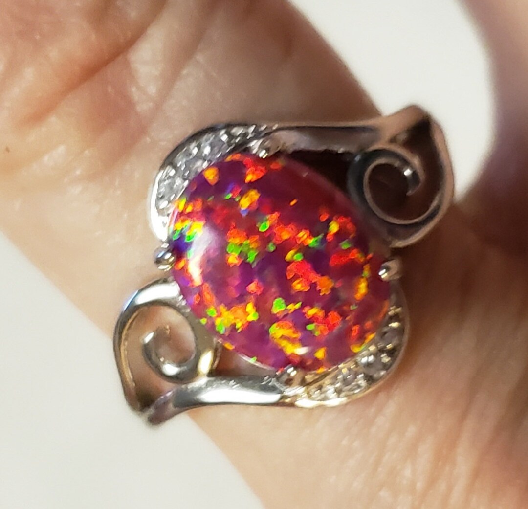 Scarlet-magenta Fire Opal Ring See Video Gorgeous Lab - Etsy UK