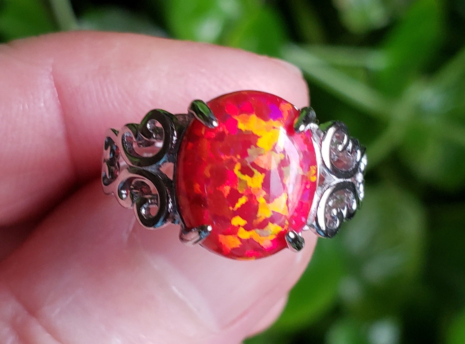 Red Fire Opal Ring See Video Lab Created Opal 10x12mm Full - Etsy