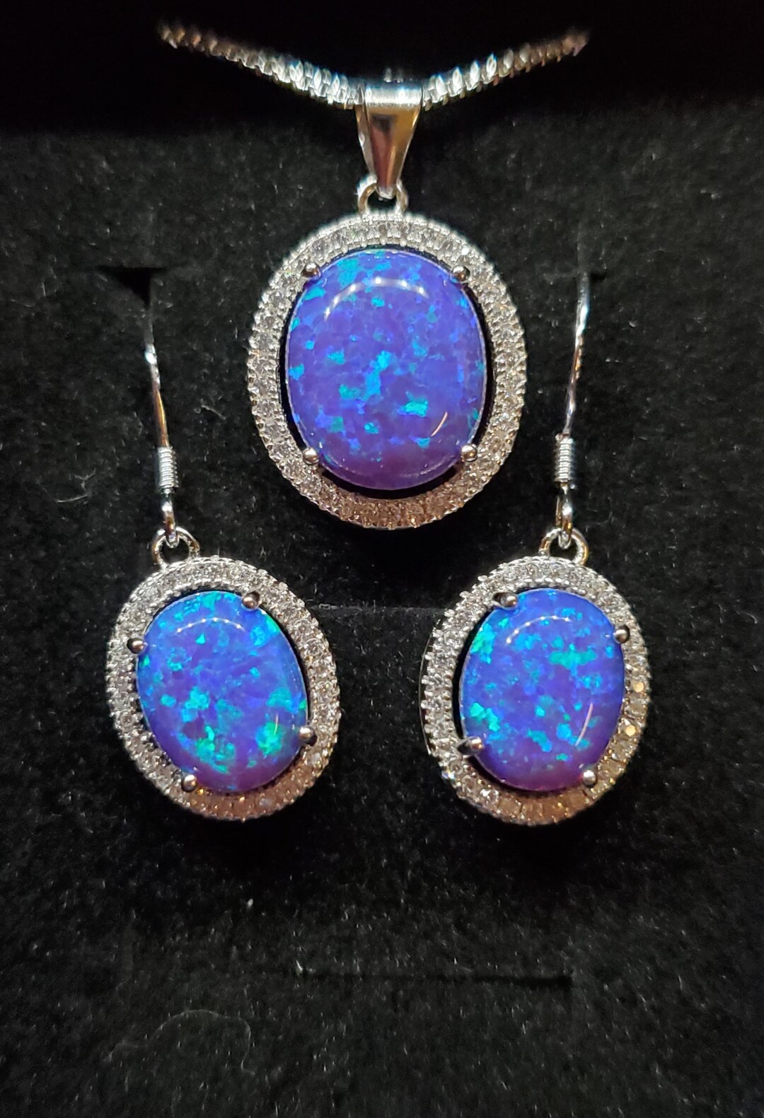 Deep Lavender Purple Opal Necklace/earring Set, See Blue Flash on Video ...