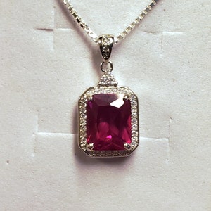 Ruby Red Rectangle Necklace, See Video! 10x12mm OR 8x10mm Simulated ...