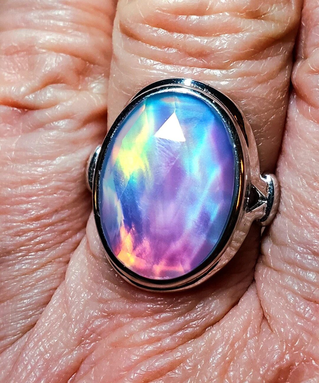 Large Rainbow Aurora Opal Ring, See Video 13x18mm Lab Created Opal ...
