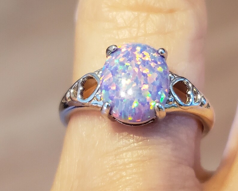 Lavender Fire Opal Ring Pretty Multicolored Flash Lab Fire | Etsy
