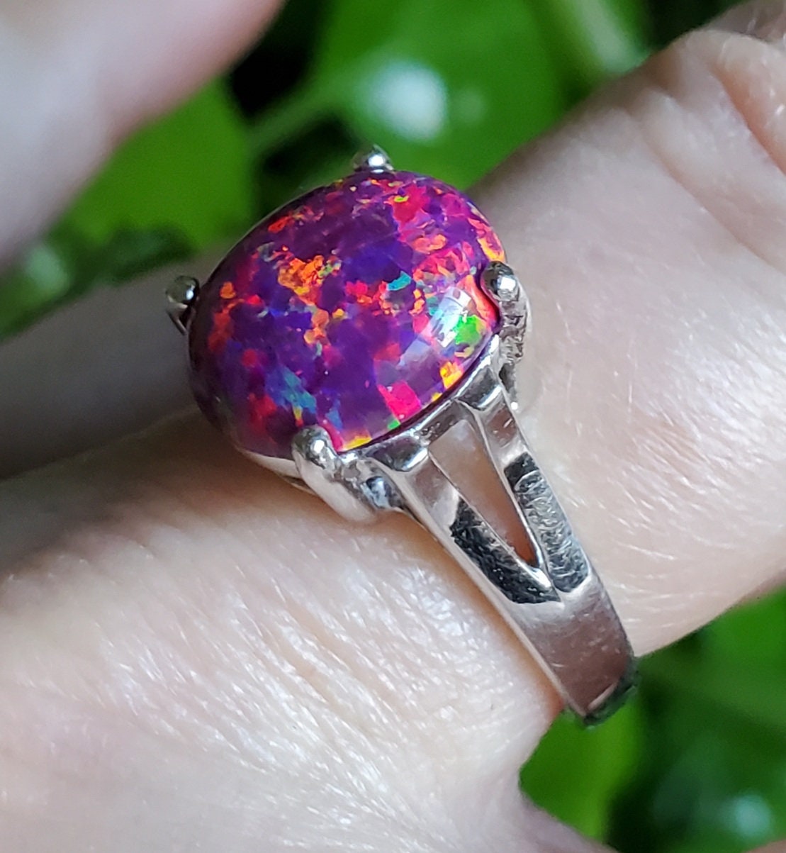 Purple Fire Opal Statement Ring, See Colorful Fire on Video! Big ...