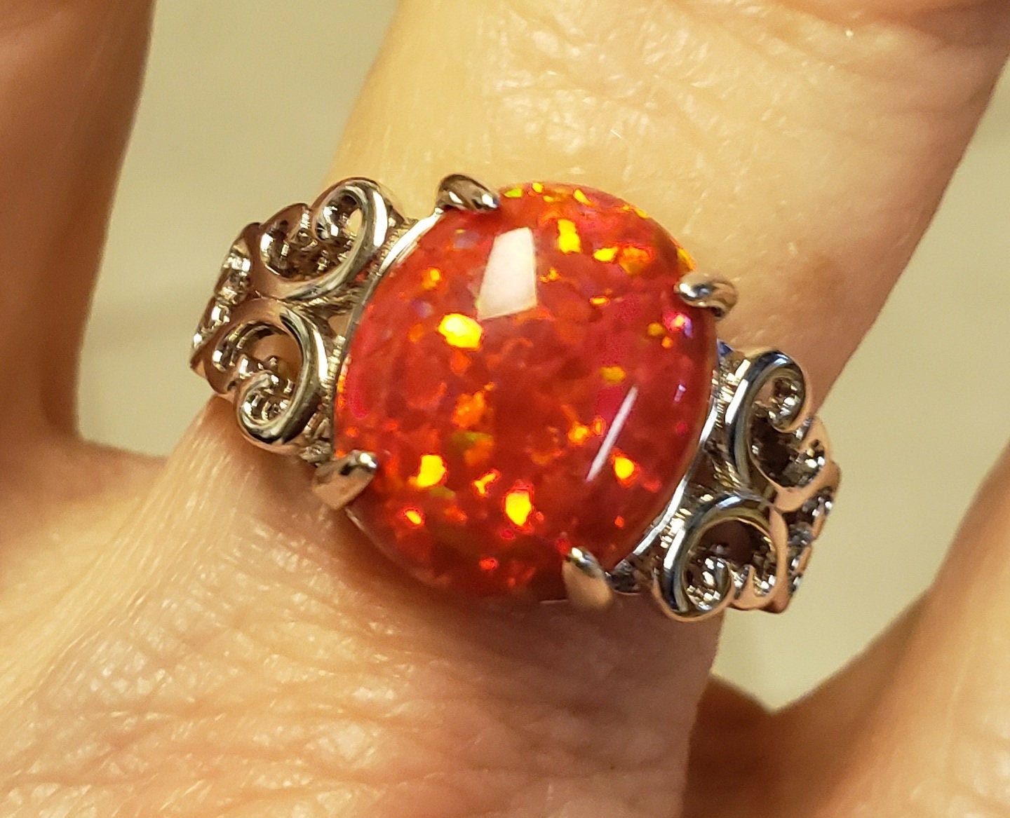 Red Fire Opal Ring See Video Lab Created Opal 10x12mm Full - Etsy