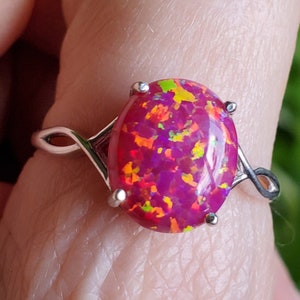 Scarlet Magenta Fire Opal Ring, See Video for Flashy Fire! 10x12mm Lab ...