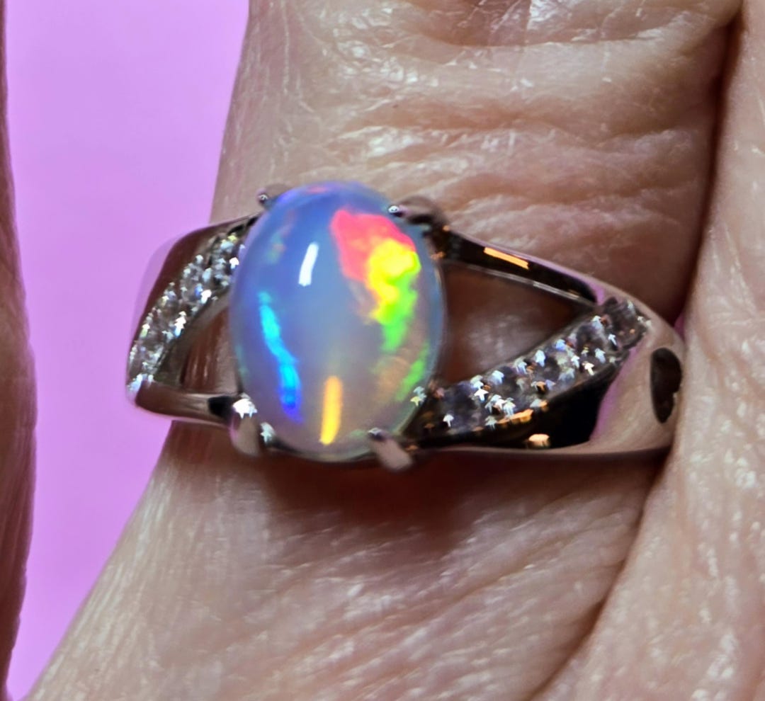 Natural Rainbow Fire Opal Ring, 9x7mm Ethiopian Opal, See Video! 925 ...